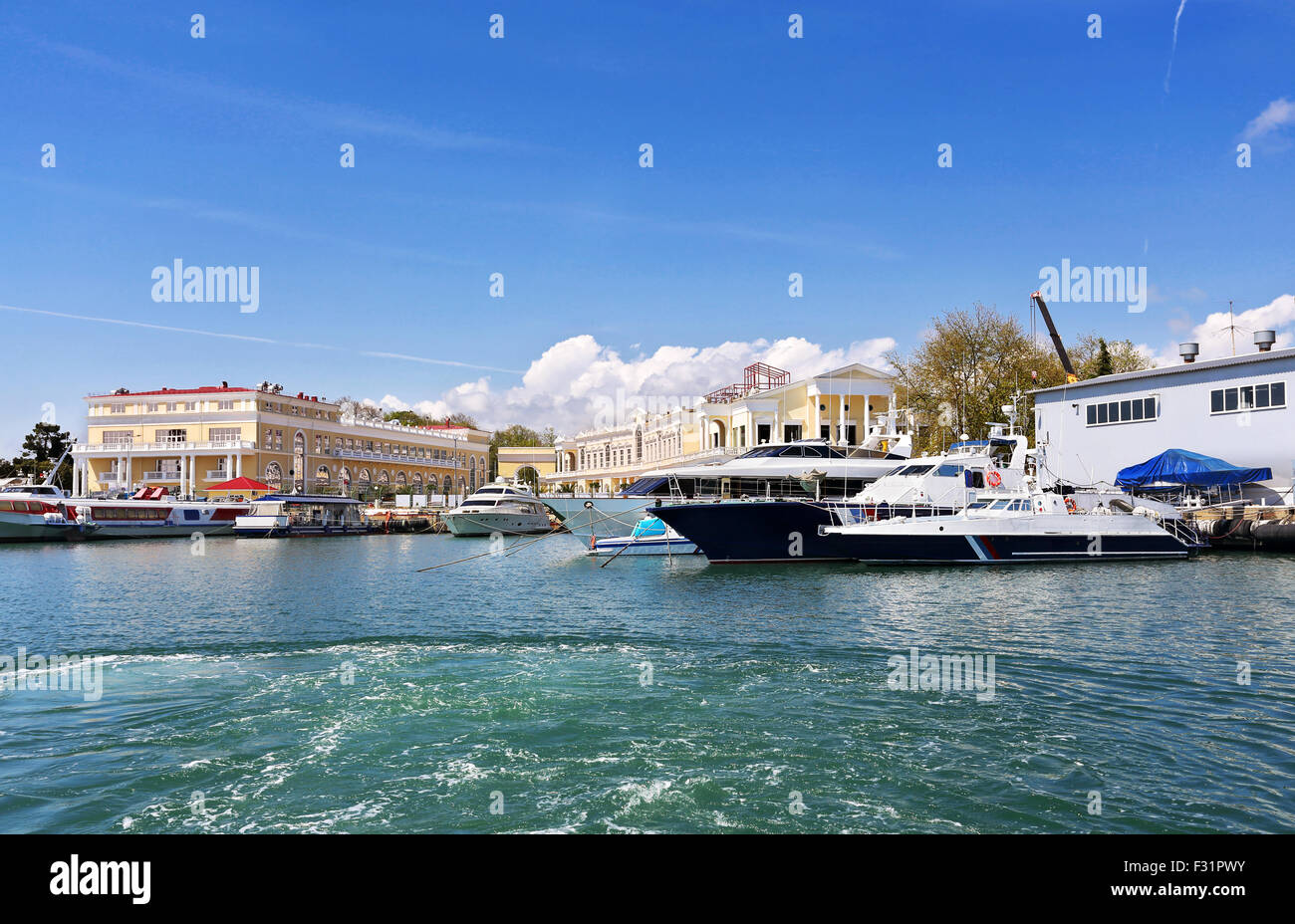 Yachts, boats and other passenger marine vessels anchored at the sea ...