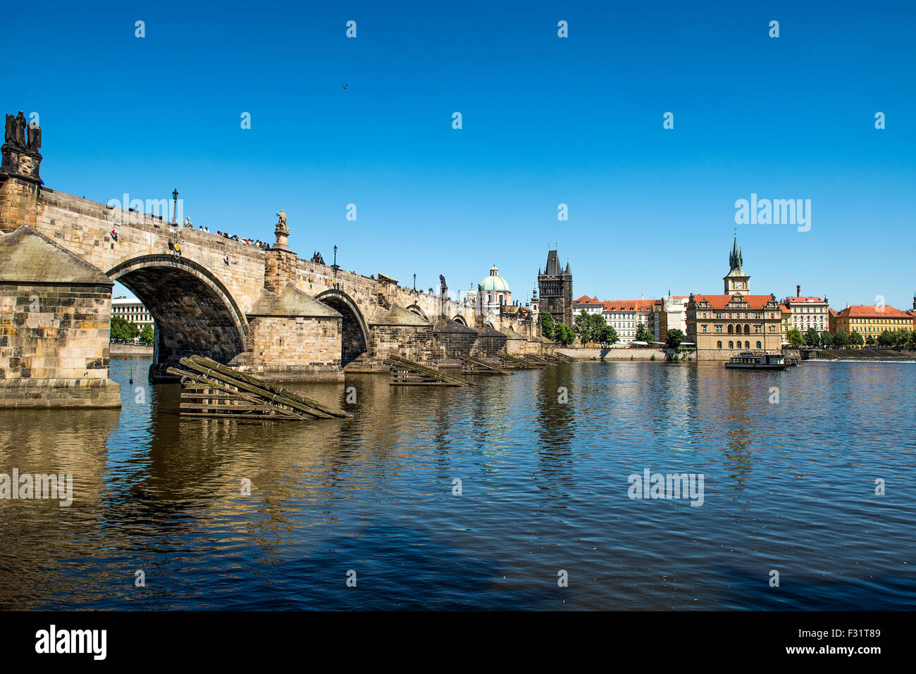 Prague castle charles bridge river scenery landscape hi-res stock ...