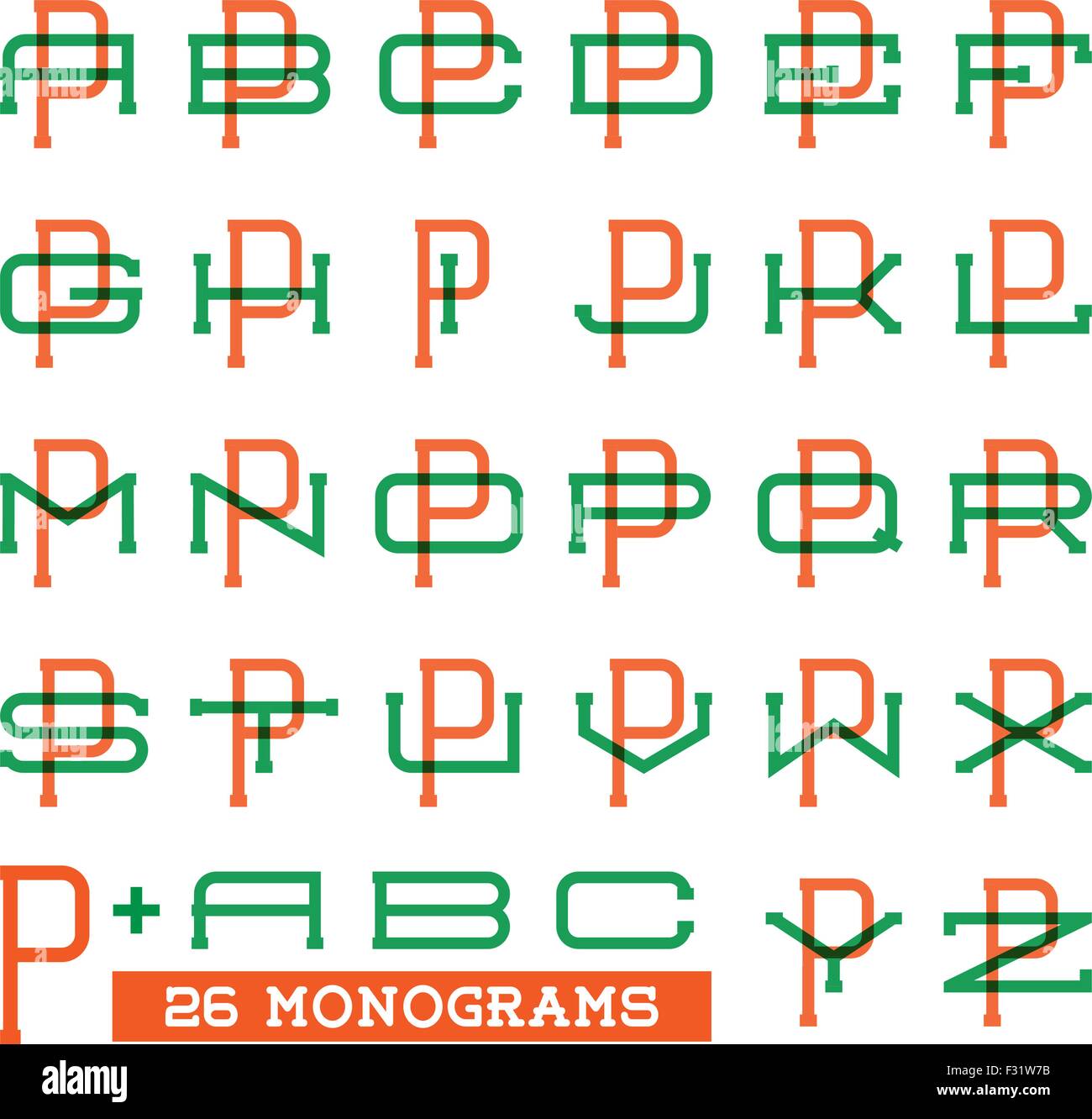 College sport team logo set. Two overprint letters monogram template ...