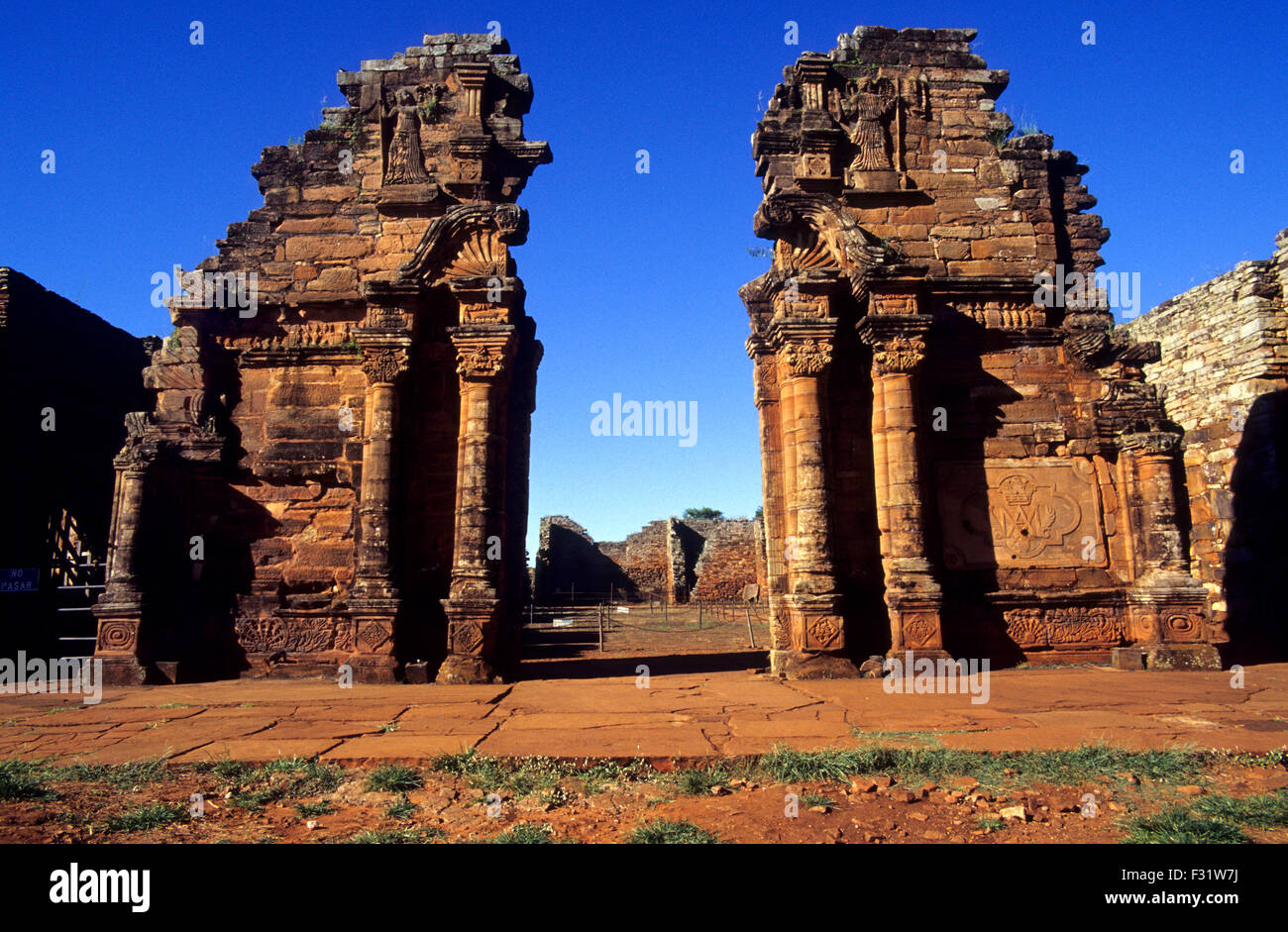 Church gate. Jesuit Mission of San Ignacio Mini ruins. Misiones ...