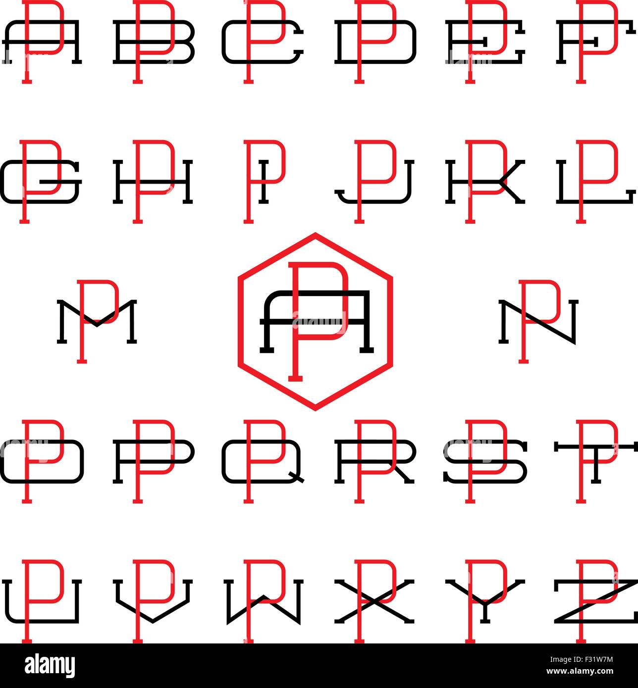 College sport team logo set. Two thin letters monogram template ...