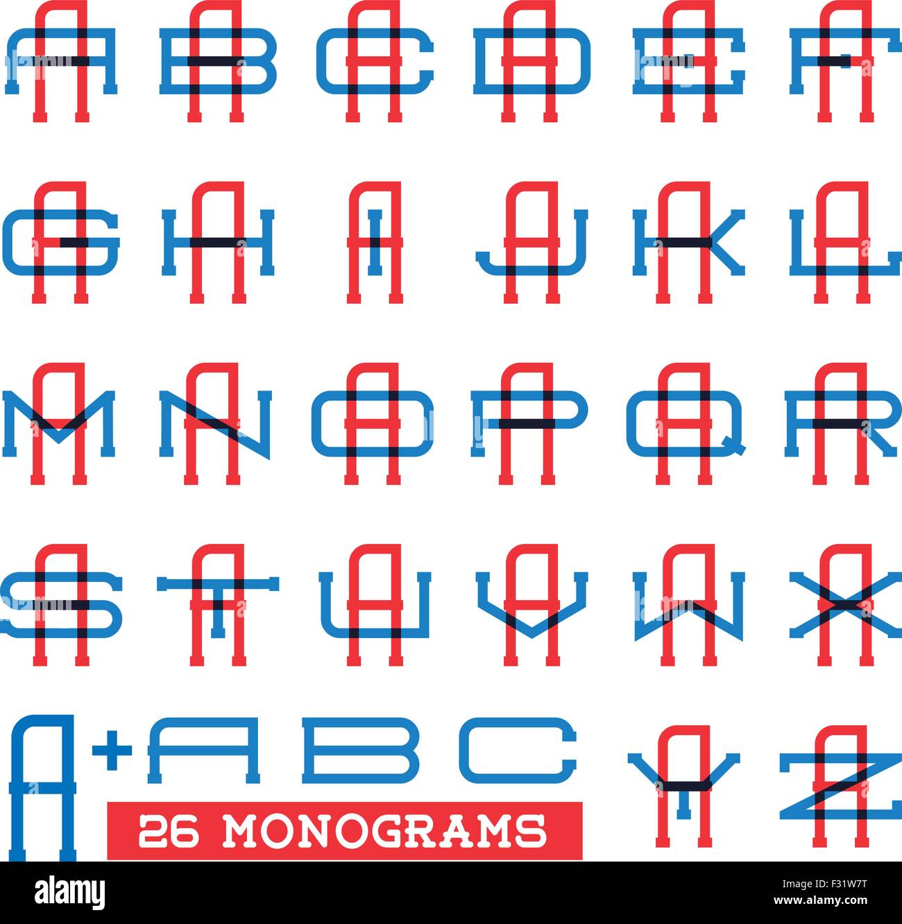College sport team logo set. Two overprint letters monogram template ...