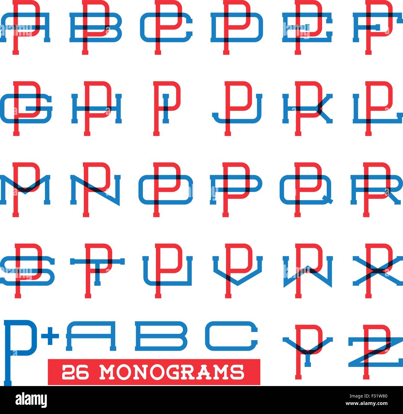 College sport team logo set. Two overprint letters monogram template ...