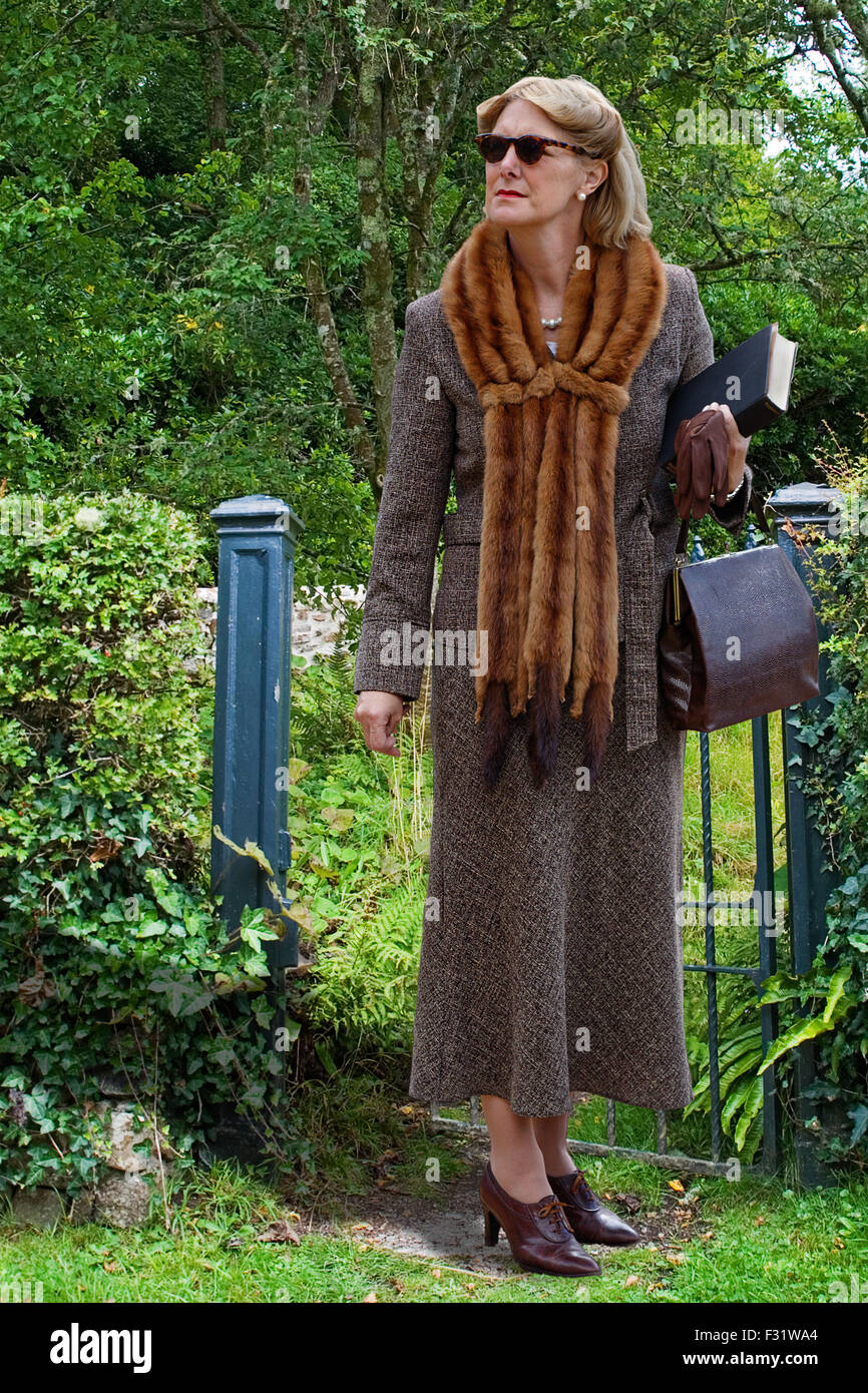 Historical actor portraying a well-to-do woman of 1940 wartime Britain ...