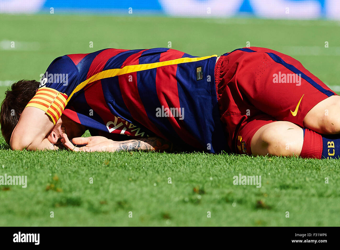 Lionel Messi (FC Barcelona) is seen injured, during La Liga soccer ...