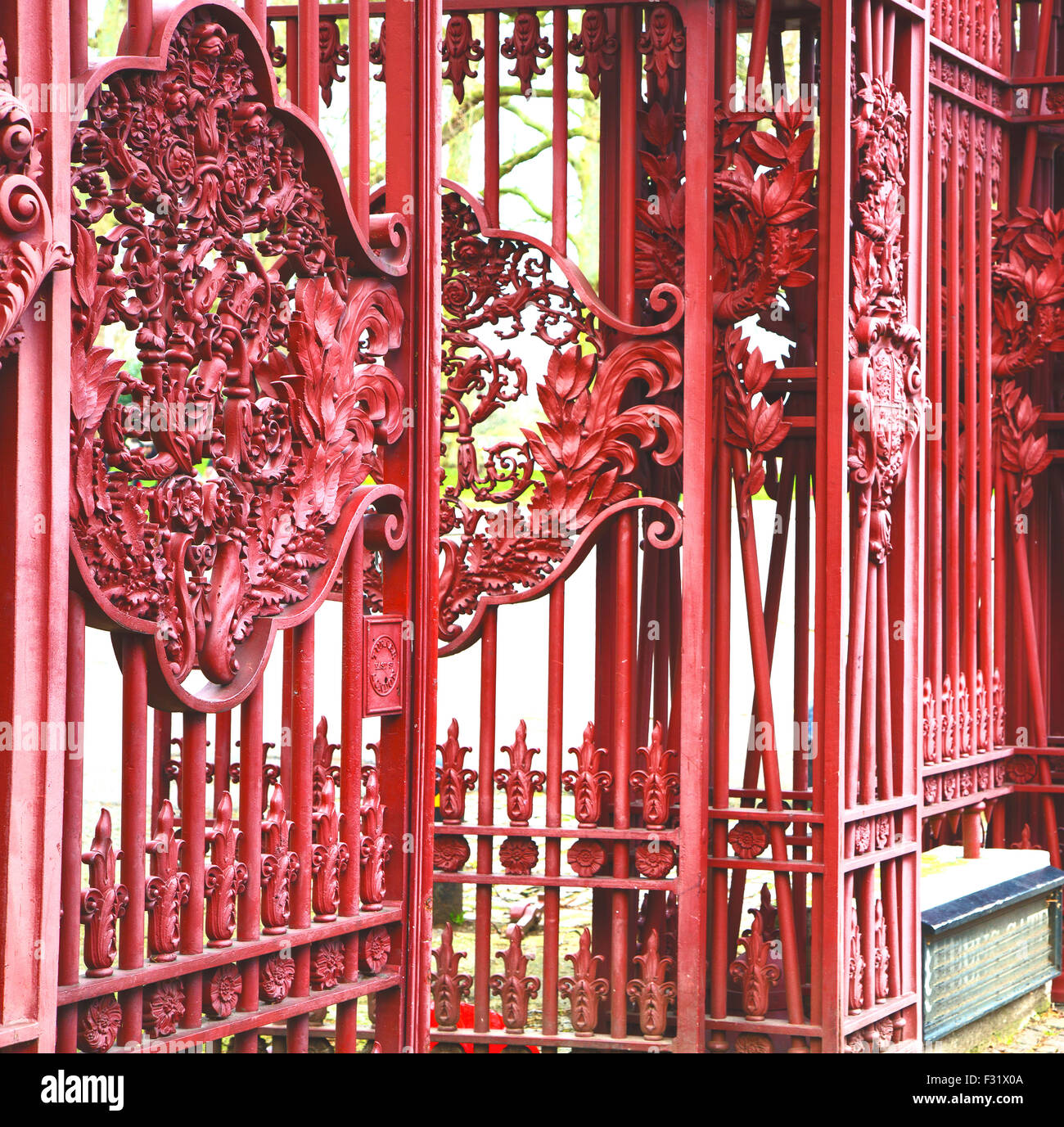 red abstract metal in englan london railing steel and background Stock ...