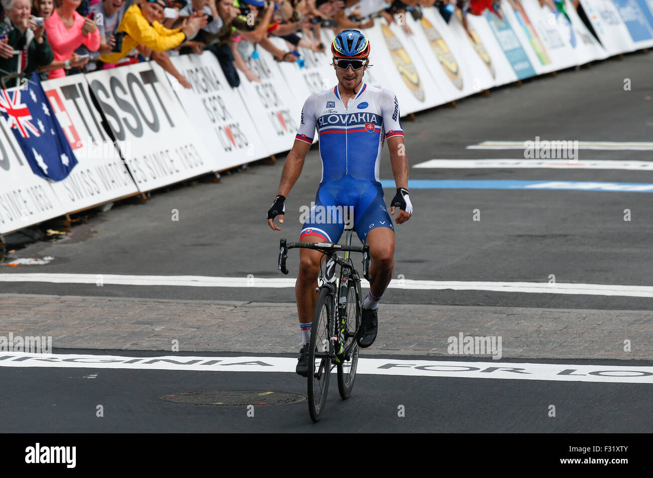 Slovakian cyclist Peter Sagan wins the 2015 UCI Elite World Road ...