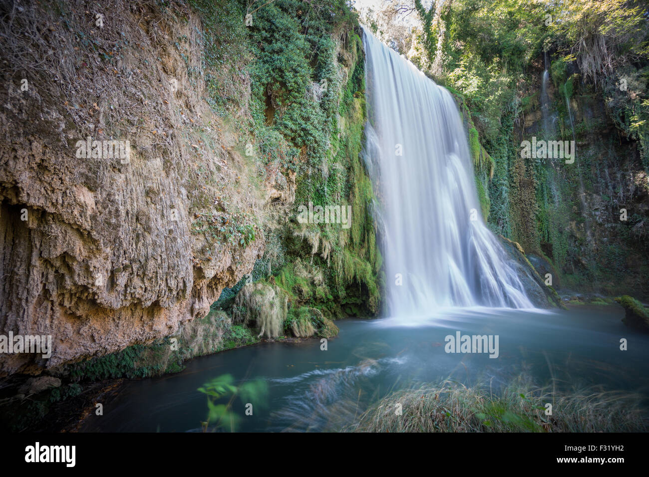 Long exposure of waterfall at Monasterio de Piedra, Spain Stock Photo ...
