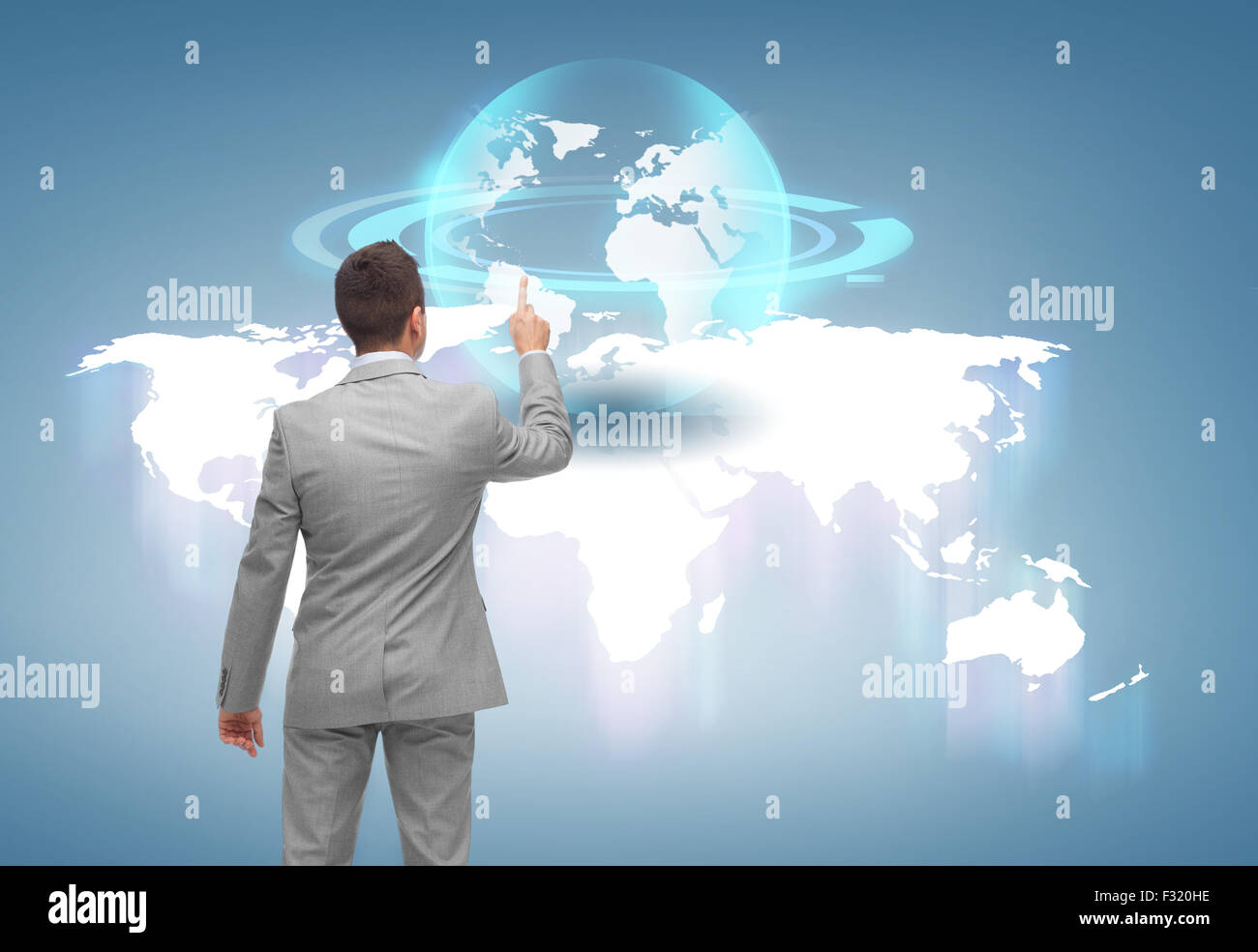 Man pointing finger world map hi-res stock photography and images - Alamy
