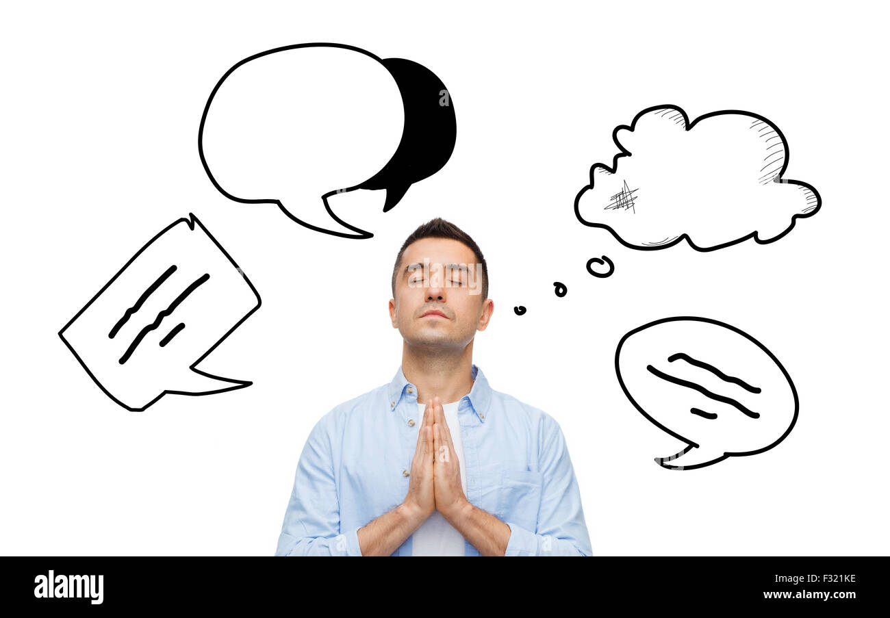 man praying to god with text bubble doodles Stock Photo - Alamy