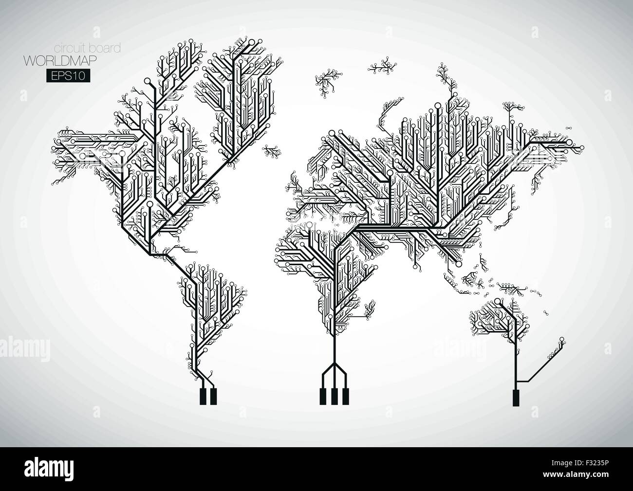 World map connected by Circuit board lines, vector background Stock ...