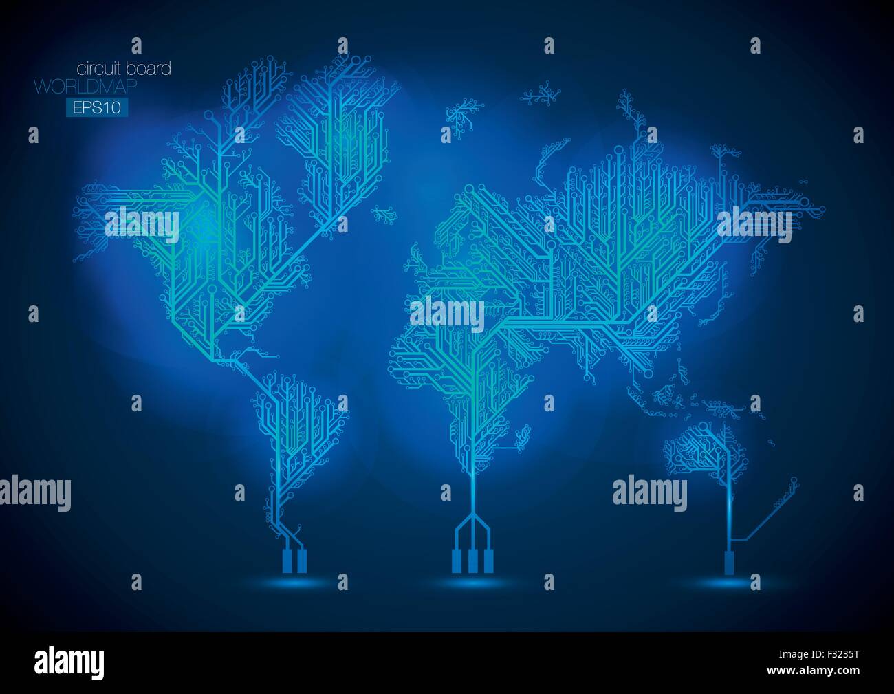 World map connected by Circuit board lines, vector background Stock ...
