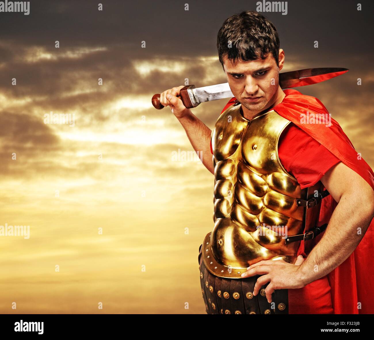 Roman legionary soldier against cloudy sky Stock Photo - Alamy