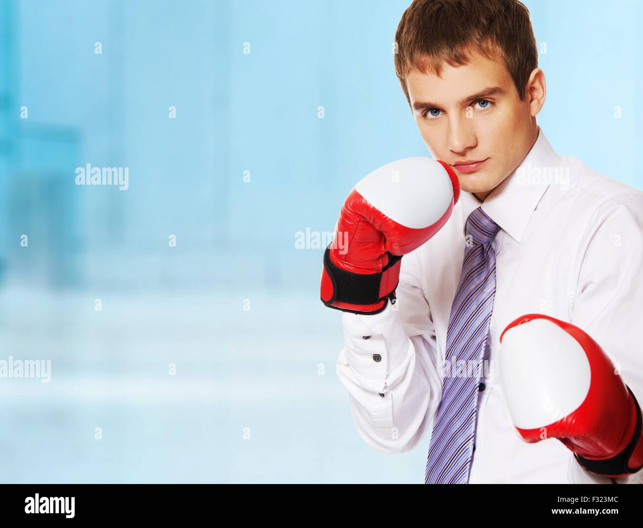 Young businessman with boxing gloves Stock Photo - Alamy