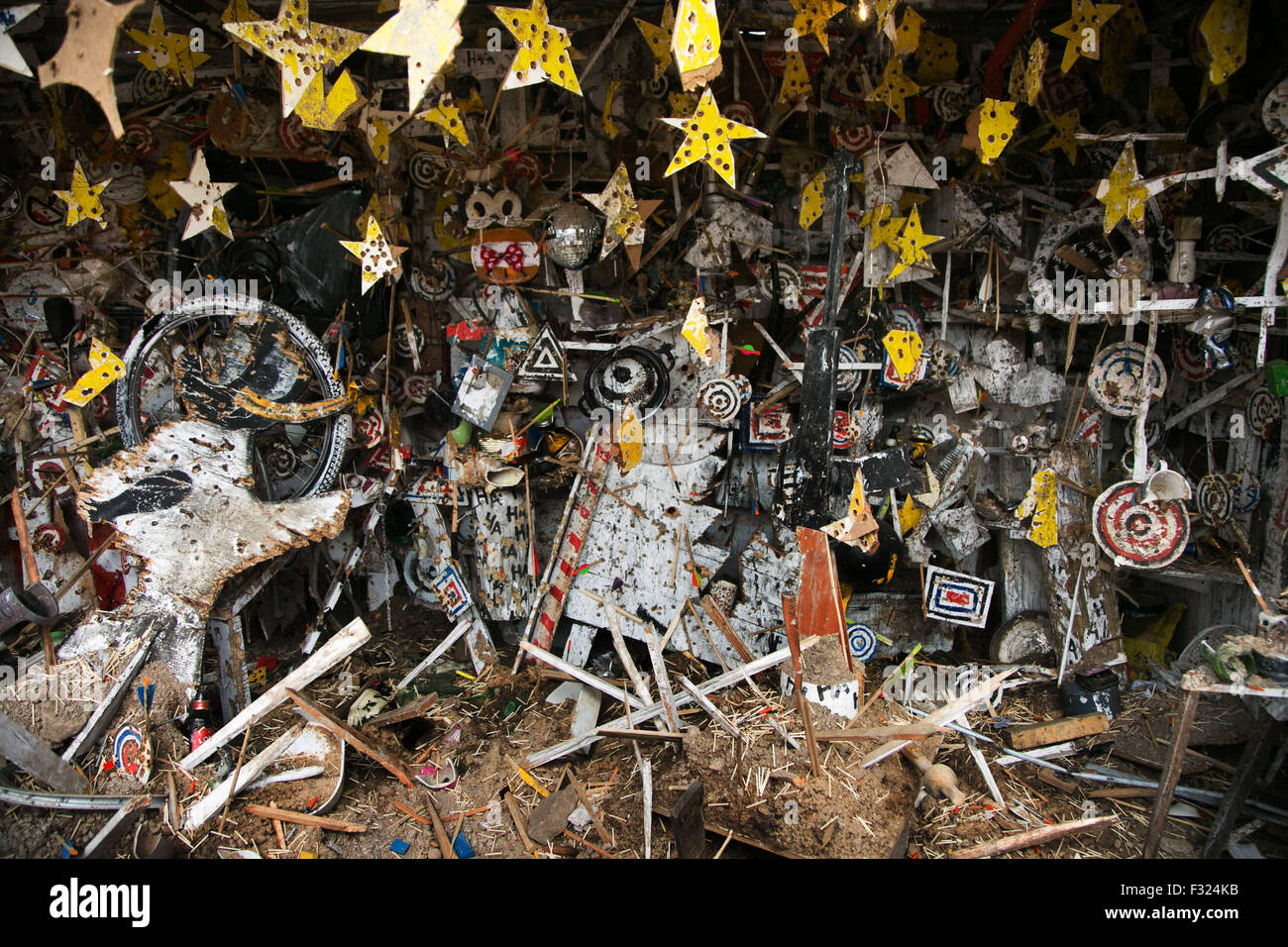 An exploded fun fair stall. On the first day the show is open only a ...