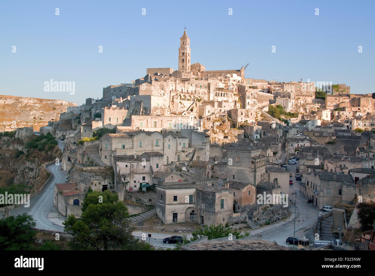 View of the stones and the city of Matera. Matera is a city and a ...