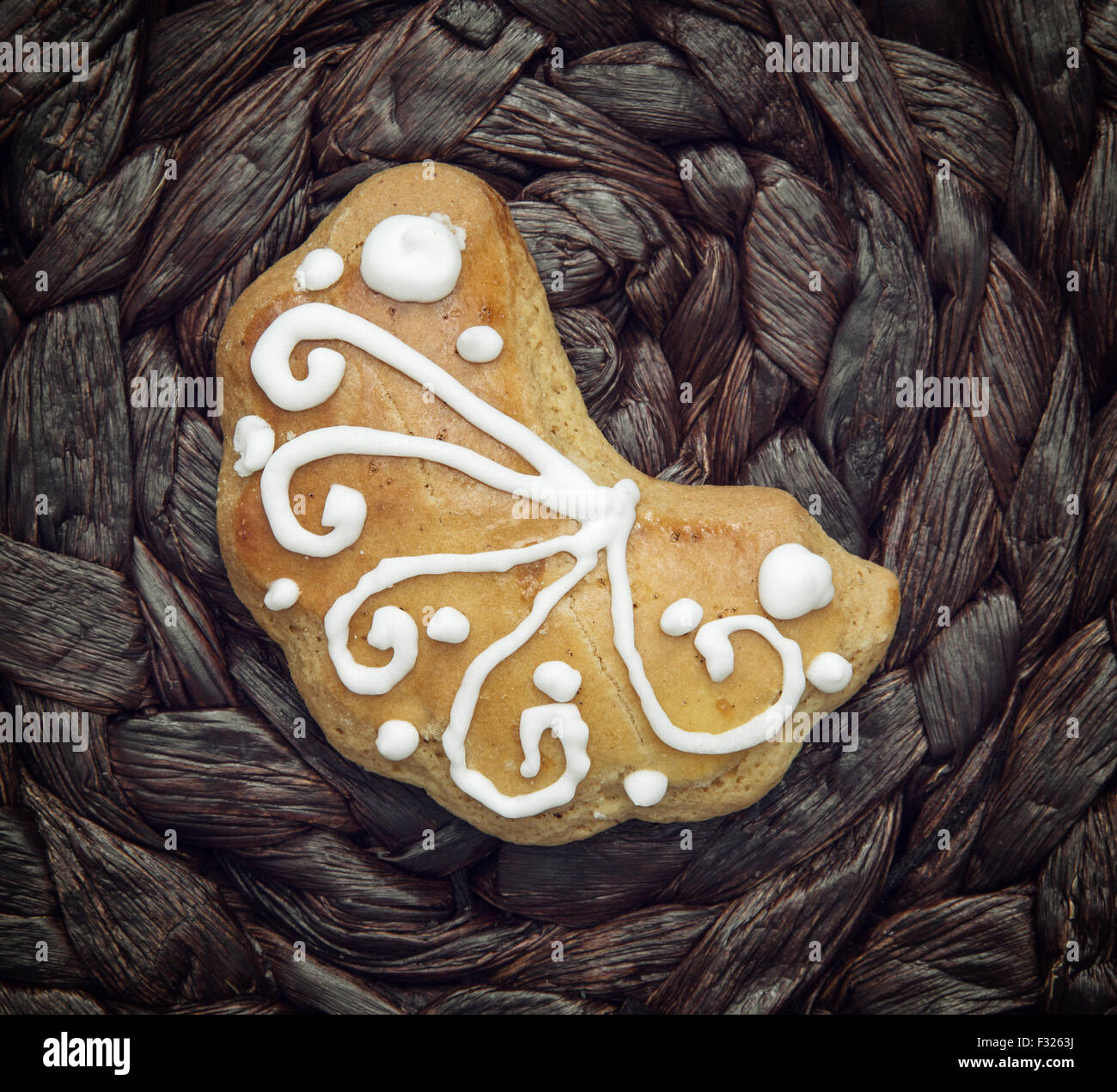 Tasty gingerbread moon on the dark background. Christmas theme Stock ...