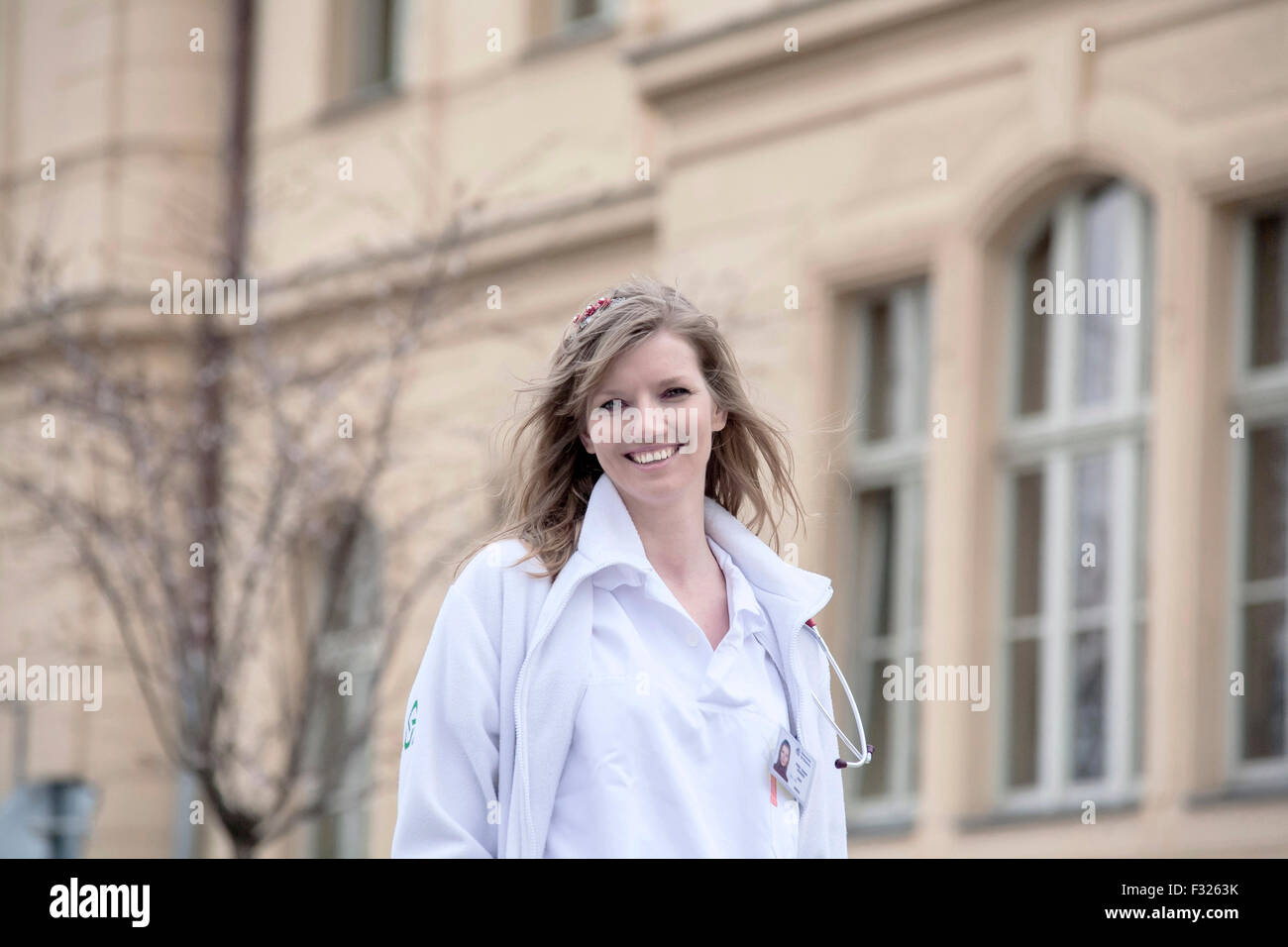 Smiling medical female doctor in Bulovka hospital in Prague, Czech ...