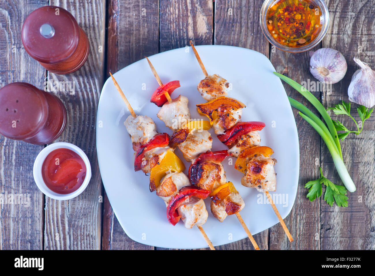 meat kebab with pepper on the plate Stock Photo - Alamy
