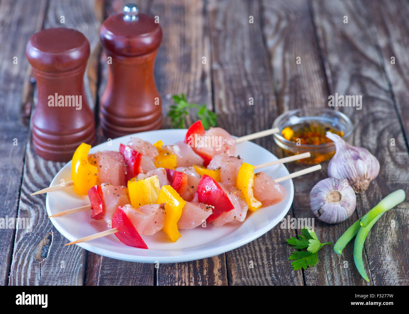 meat kebab with pepper on the plate Stock Photo - Alamy