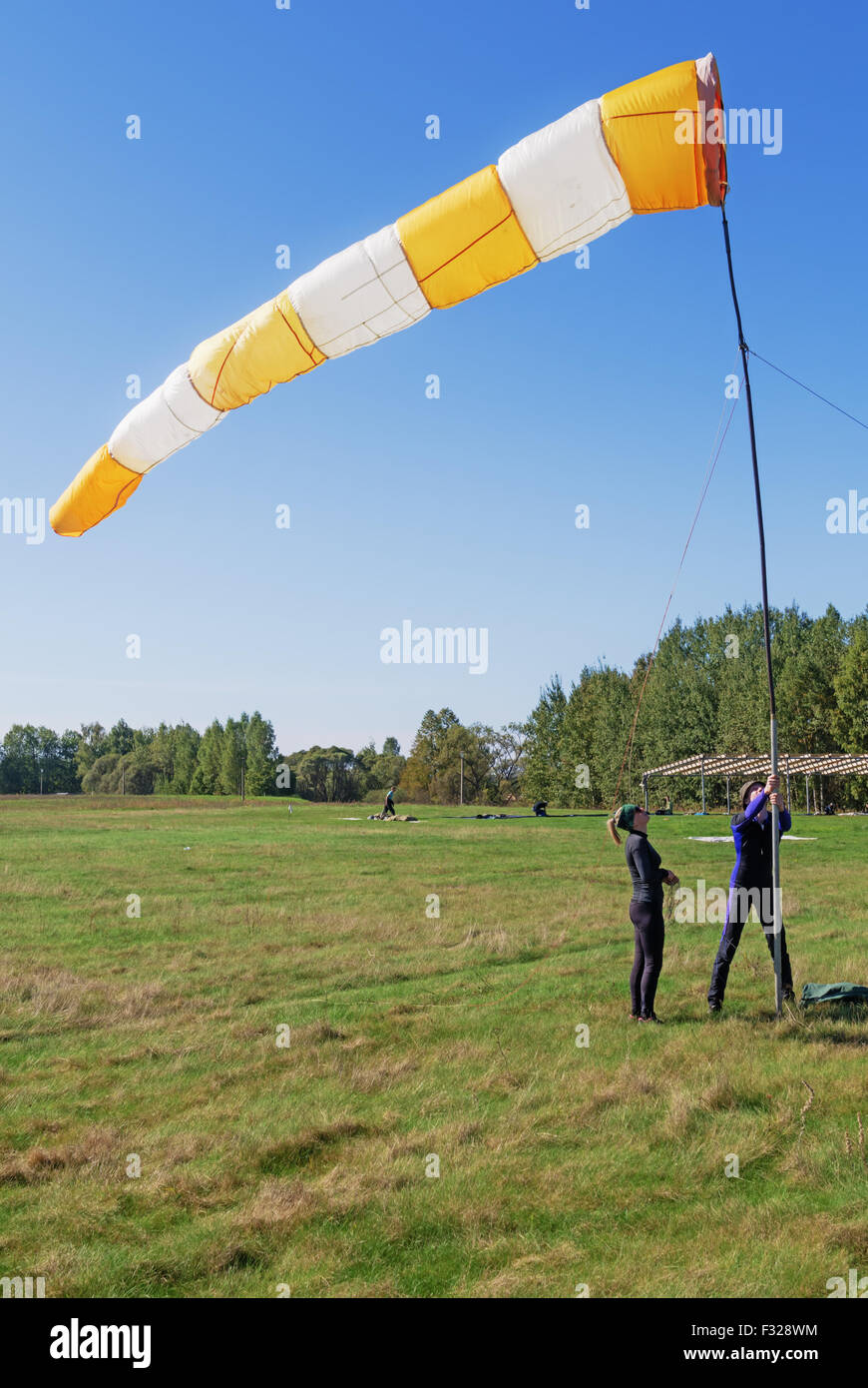 Parachutists - 2014. Assembly of a conical textile tube ( windsock) for ...