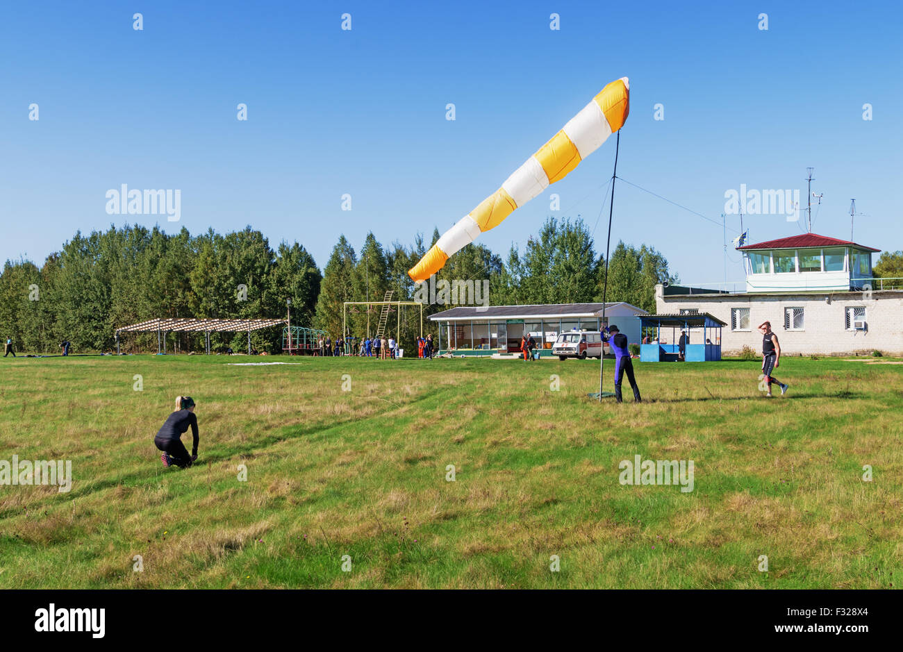 Parachutists - 2014. Assembly of a conical textile tube ( windsock) for ...