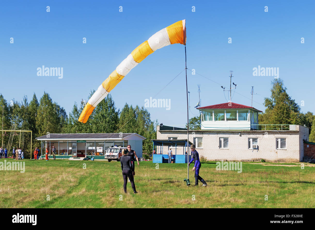 Parachutists - 2014. Assembly of a conical textile tube ( windsock) for ...