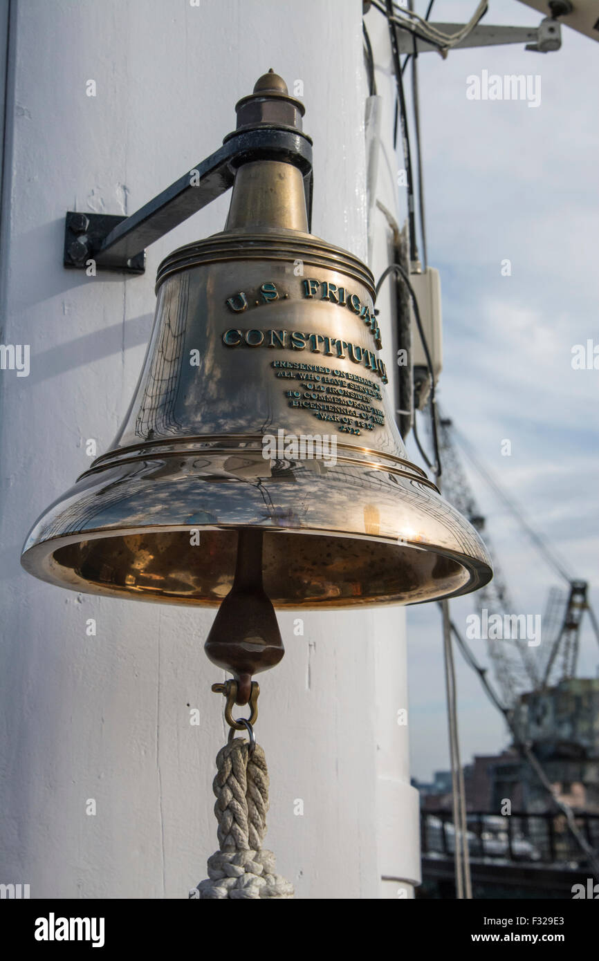 Ship's bell on the historic American frigate, USS Constitution ...