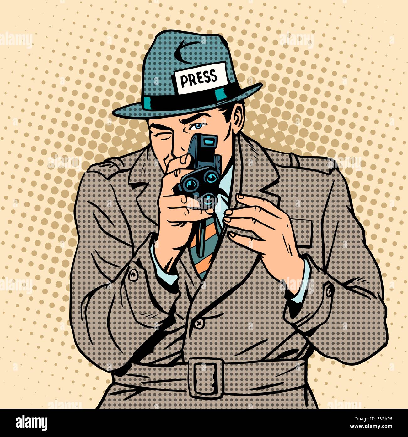 Journalist takes on retro camera. Paparazzi snooping tabloid Stock ...