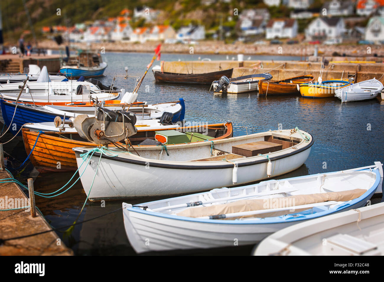 Image of small fishing and rowing boats. Molle harbour, Sweden Stock ...
