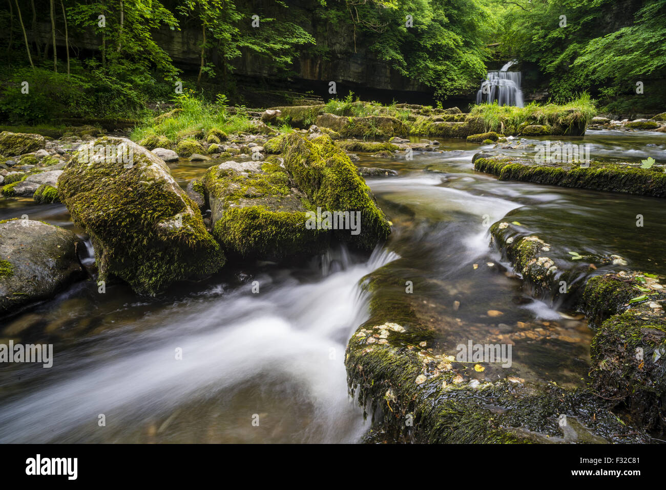 View of waterfall and cascades, Cauldron Falls, Walden Beck, River Ure ...