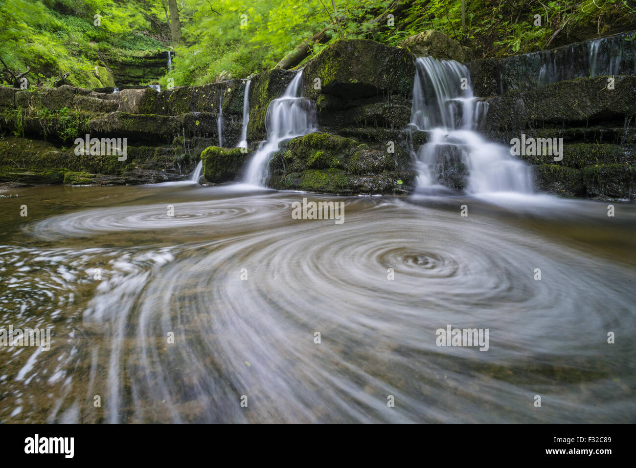 View of waterfall, swirls and cascades, Scaleber Force, Settle ...