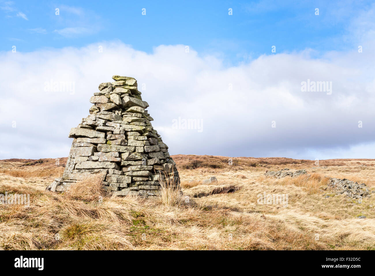 Stone memorial cairn erected on Colborne Moor, Derbyshire, England, UK ...