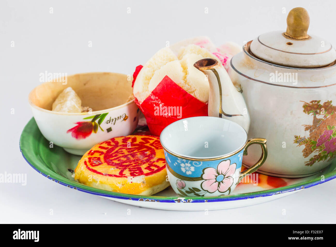 Tea and cakes on a tray of China Stock Photo - Alamy
