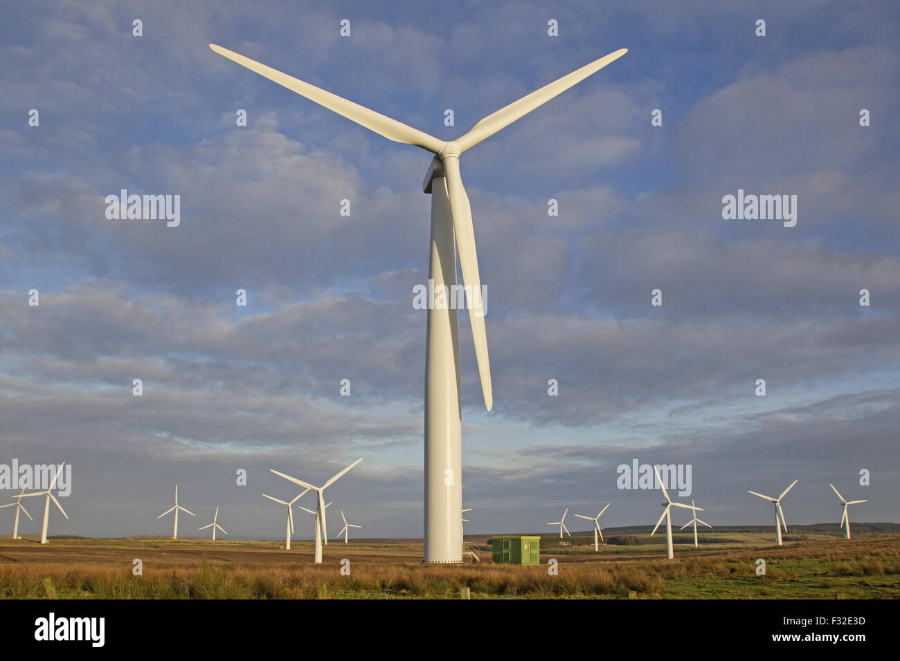 Wind turbines on moorland windfarm, Berwickshire, Scottish Borders ...
