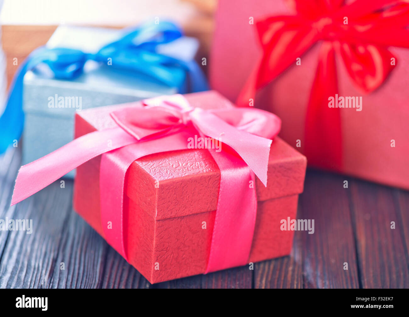 box for present on the wooden table Stock Photo - Alamy