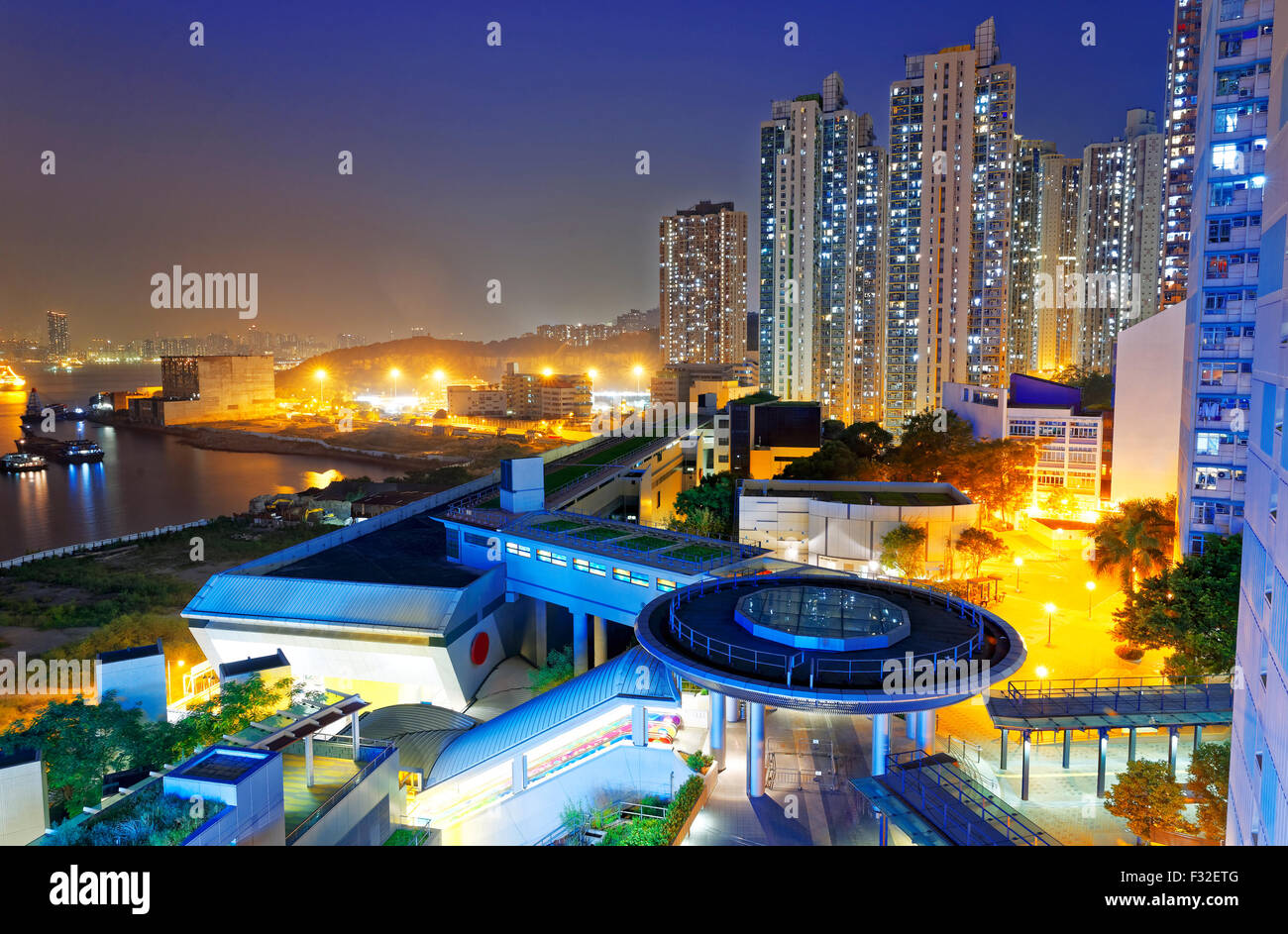 hong kong public estate at night, Yau Tong Stock Photo - Alamy