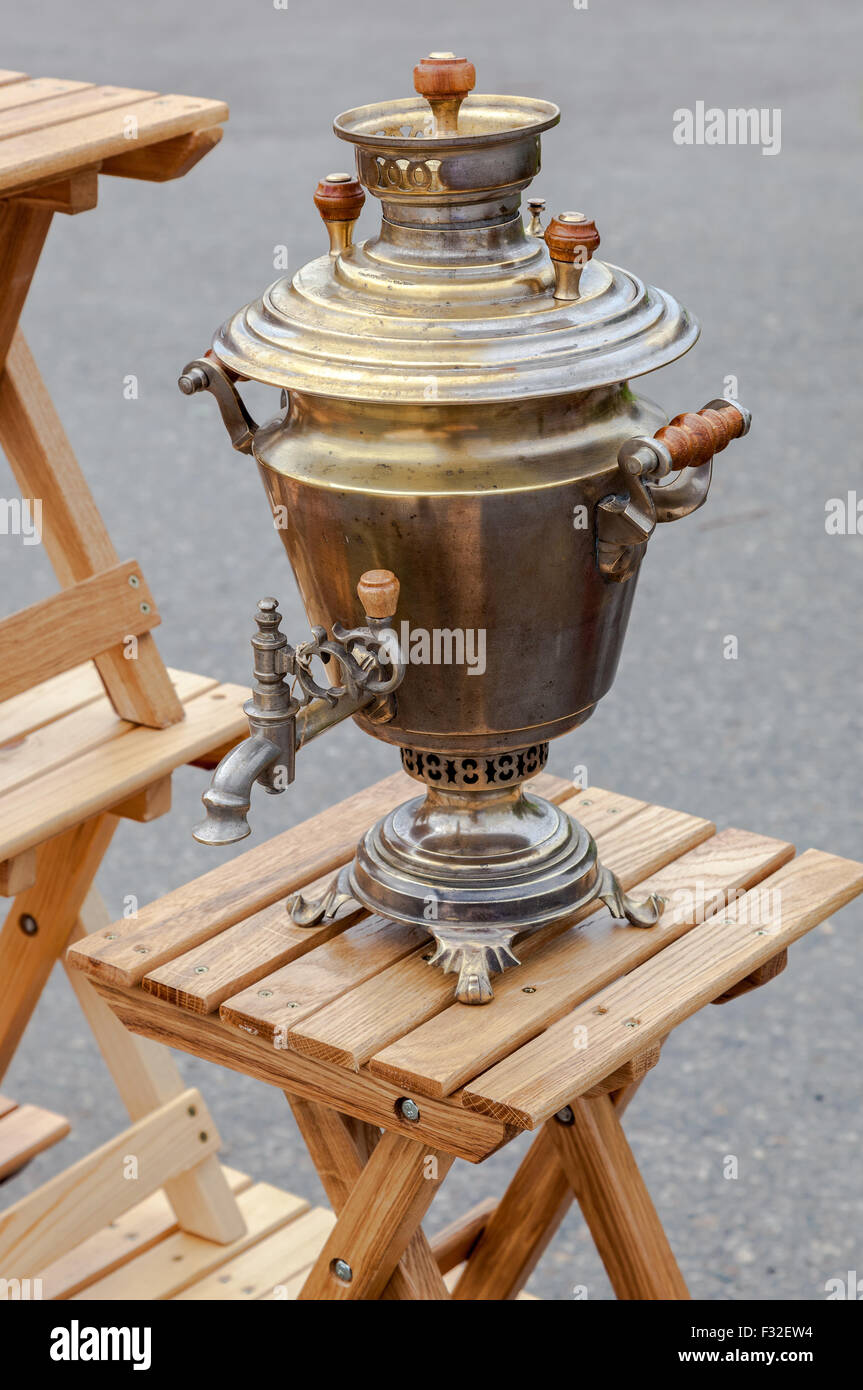 Old Russian traditional object for tea ceremony - copper samovar Stock ...