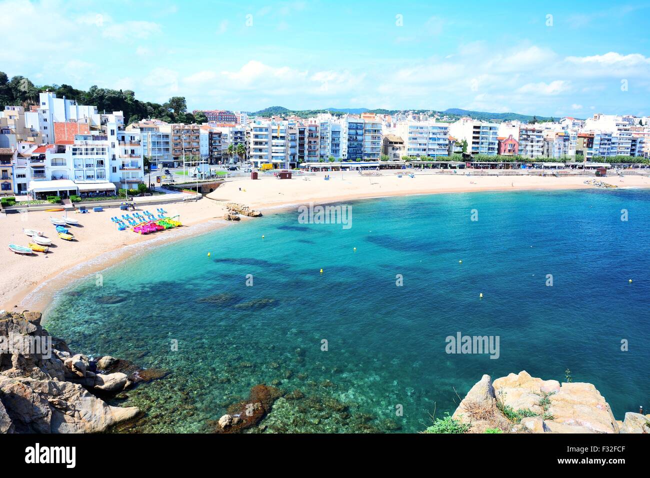 Beach of the seaside town Blanes, part of the Costa Brava destination ...