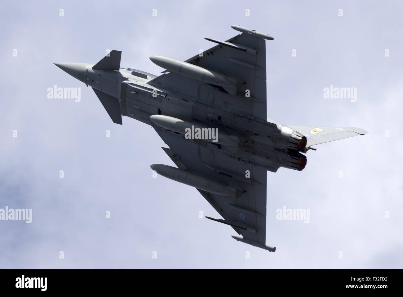 A Royal Air Force Eurofighter Typhoon departing from runway 23 in a ...