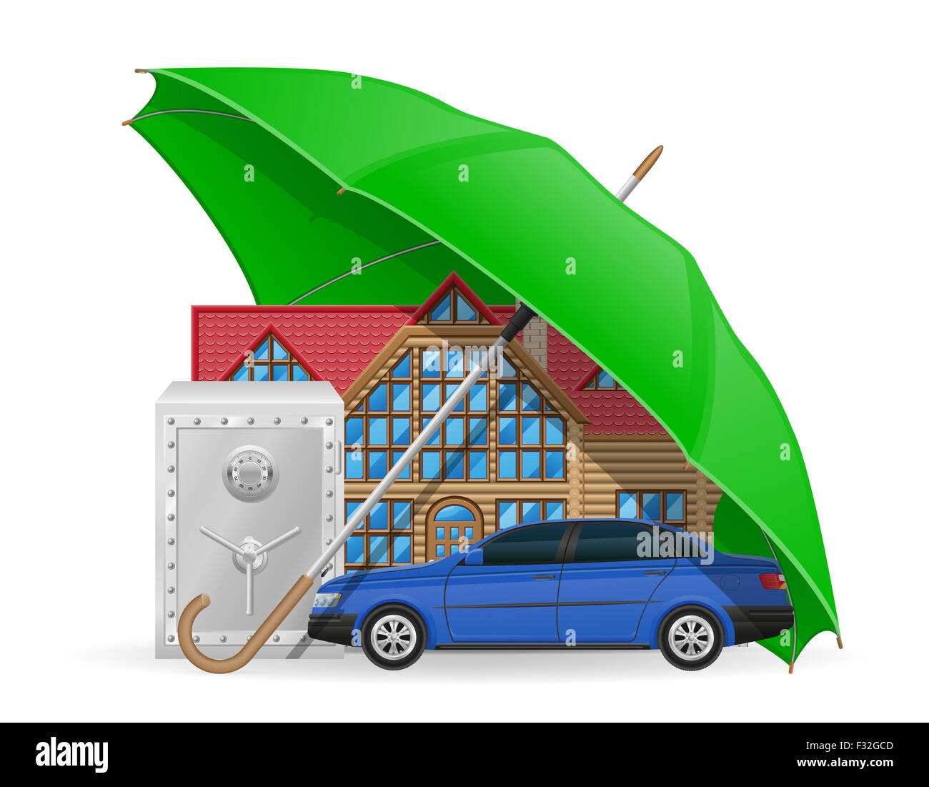 insurance concept protected umbrella illustration isolated on white ...