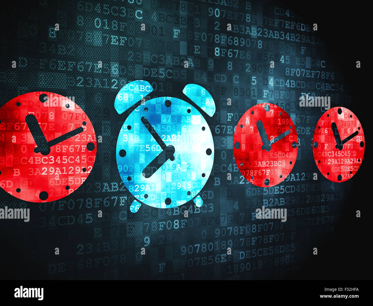 Timeline concept: Alarm Clock on digital background Stock Photo - Alamy