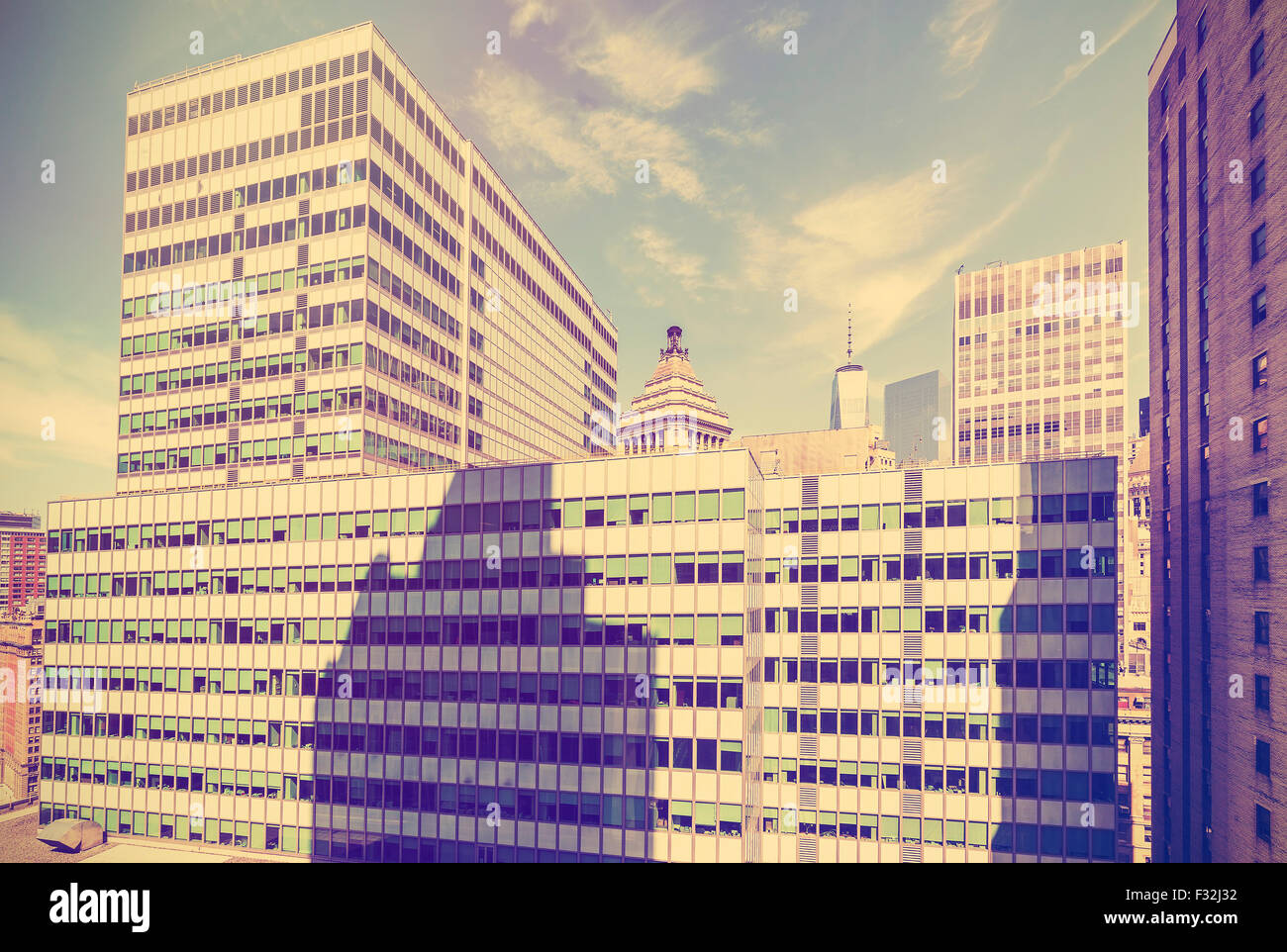 Vintage stylized view of Manhattan, New York City, USA Stock Photo - Alamy