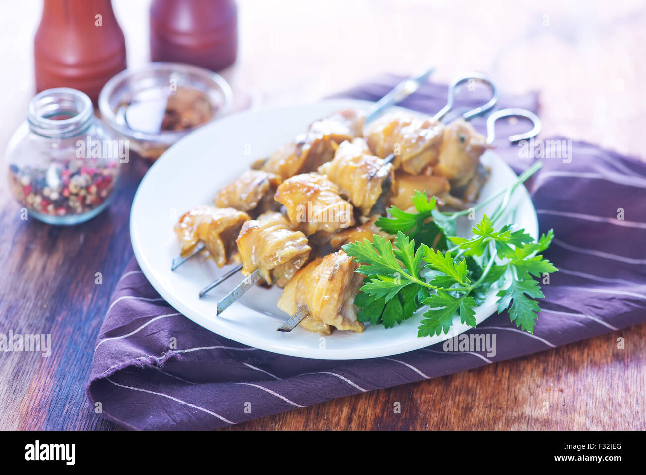 fried kebab from mollusk on the plate Stock Photo - Alamy