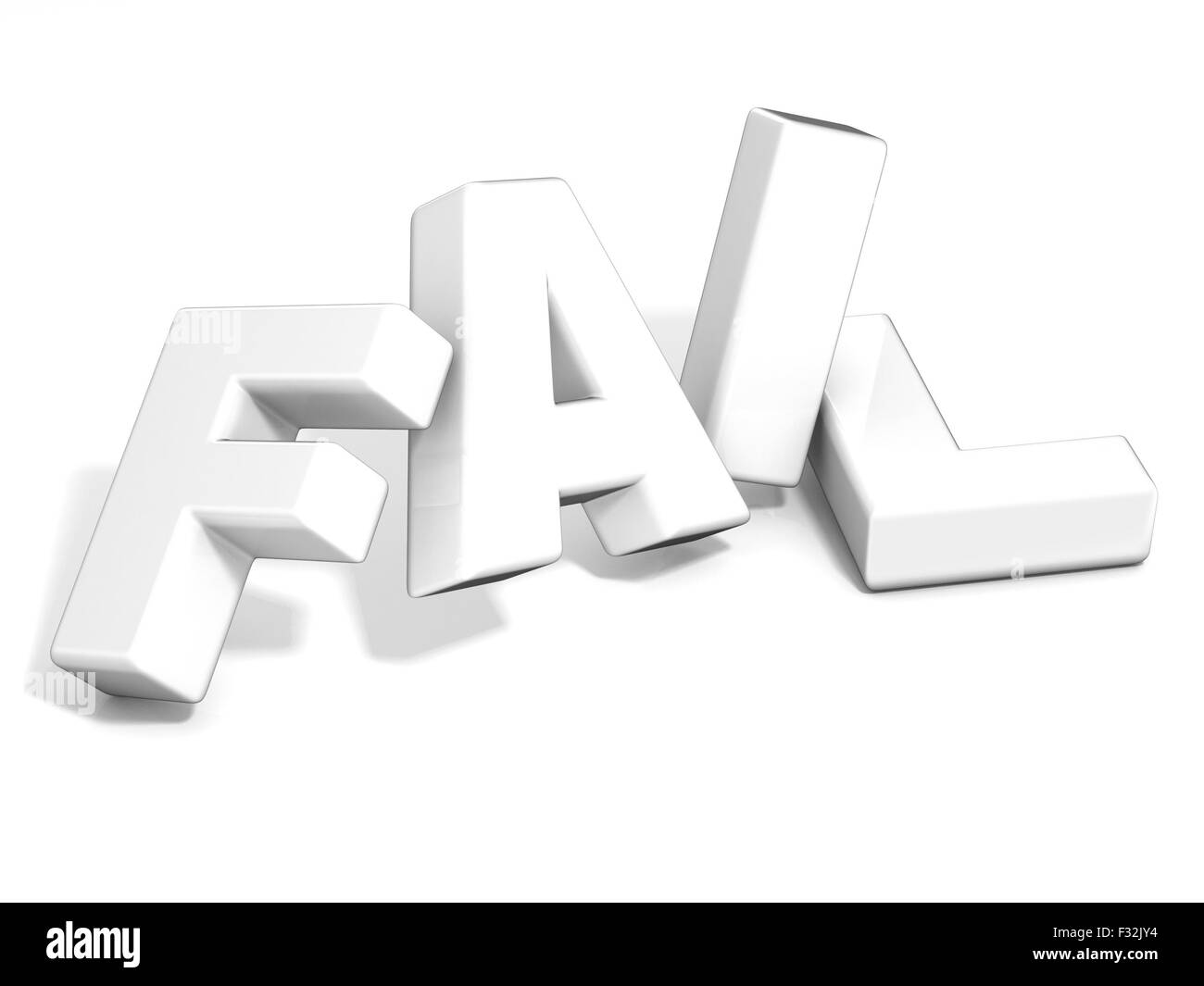 Fail concept. White letters isolated over white background. 3D render ...