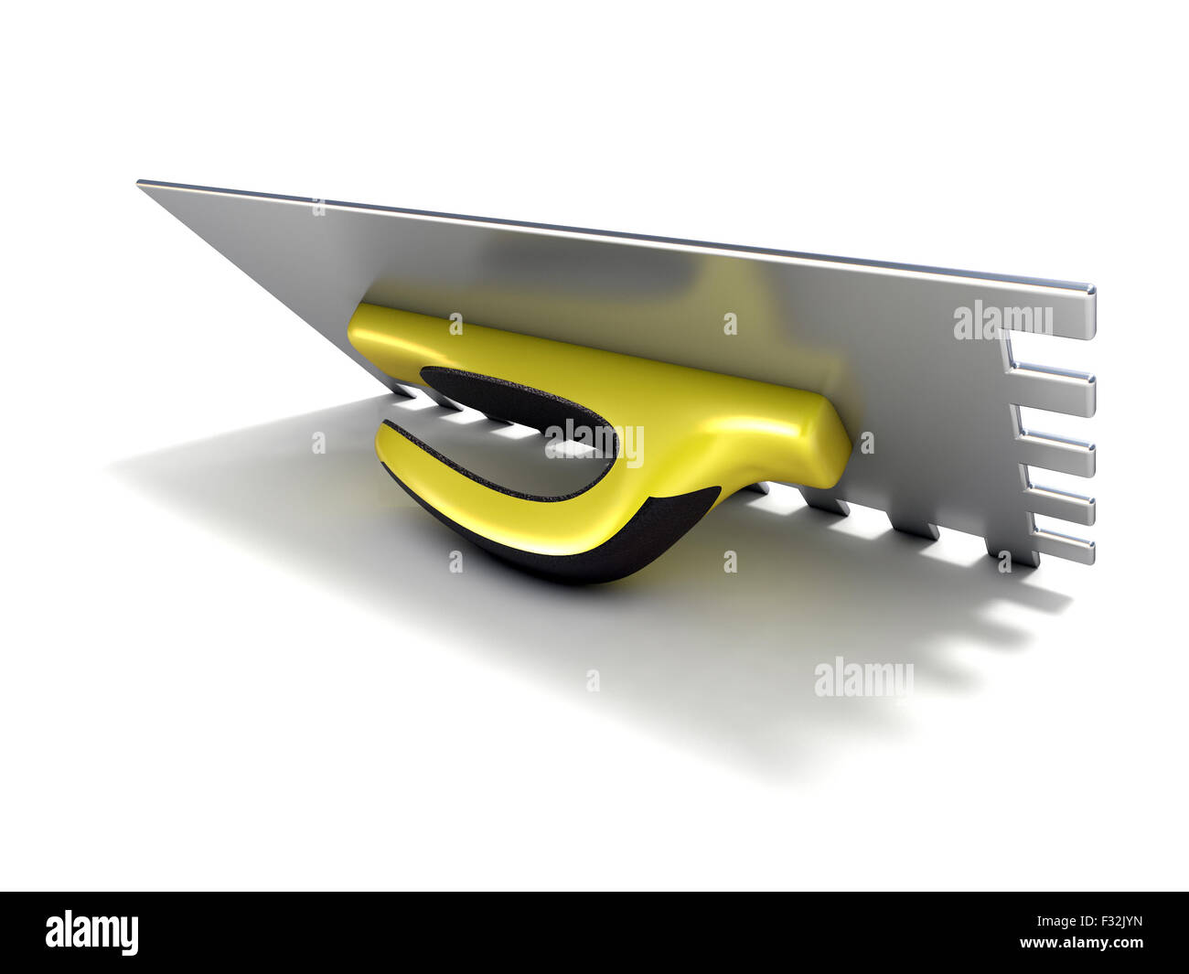 Finishing trowel with yellow black rubber handle. 3D render isolated on ...