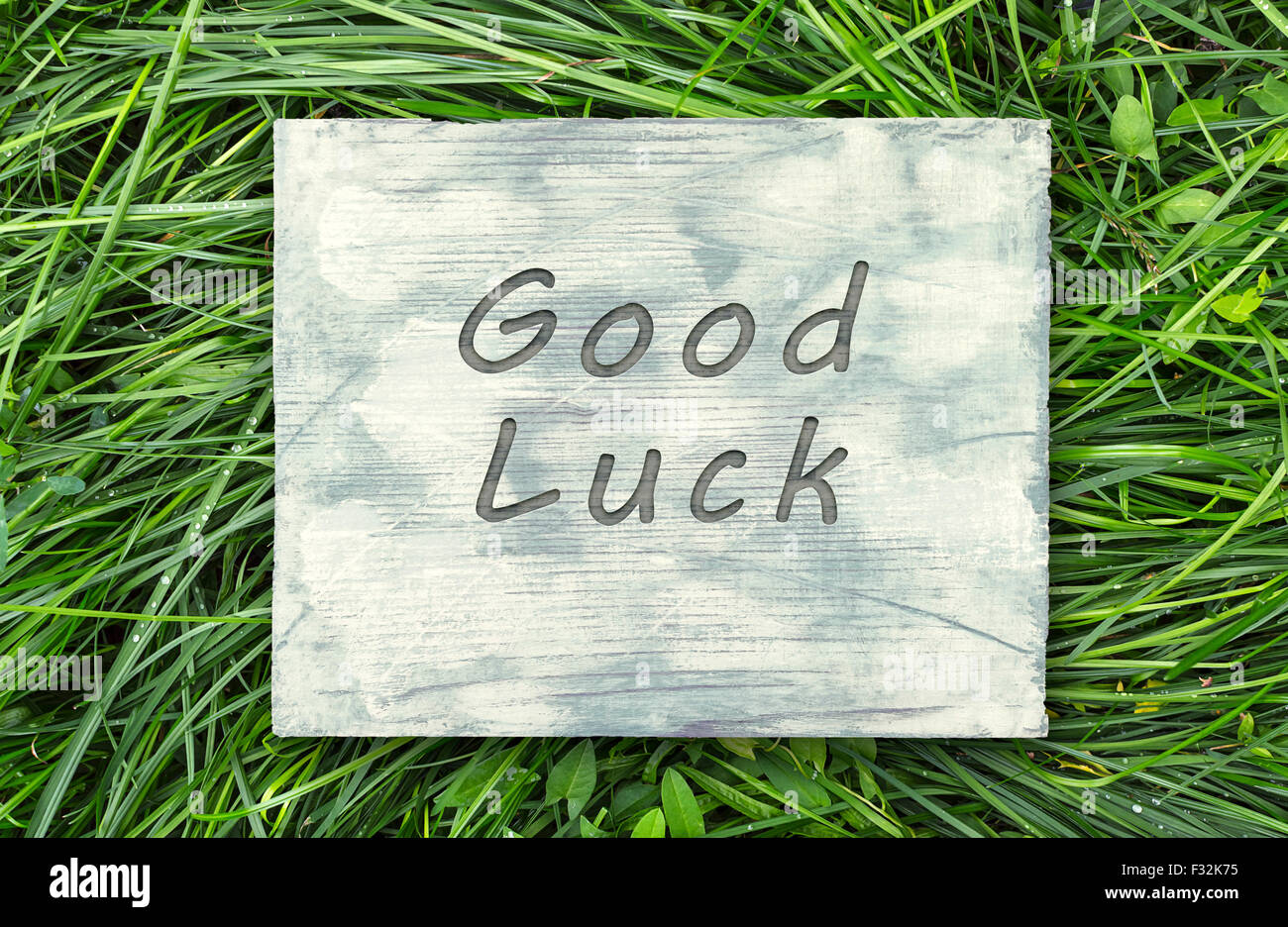 Vintage hipster motivational phrase note, Good Luck sign Stock Photo ...