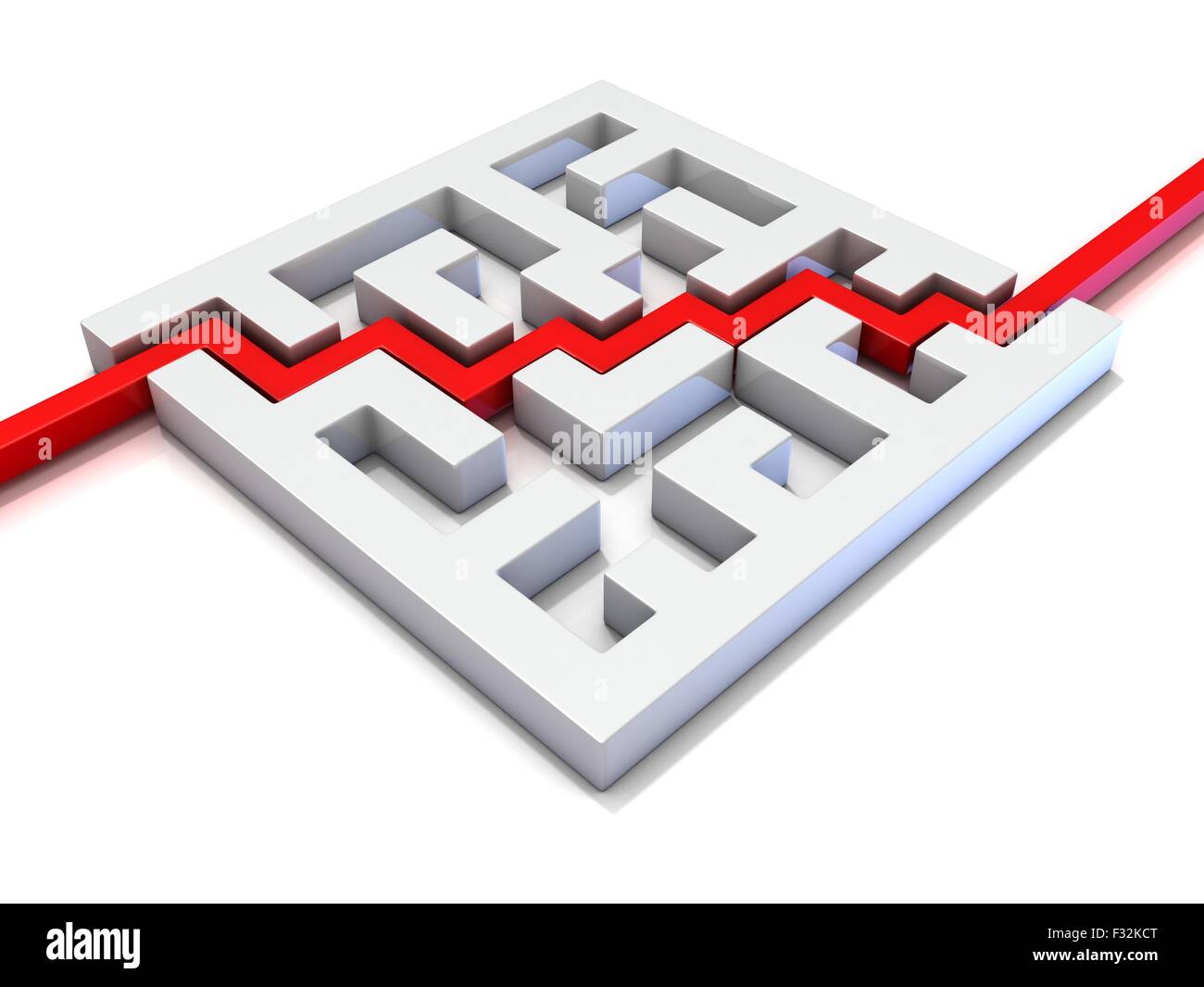 Red path going through labyrinth. 3D illustration isolated on white ...