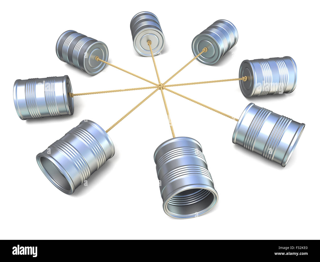 Tin can phones connected to each other. 3D render illustration isolated ...