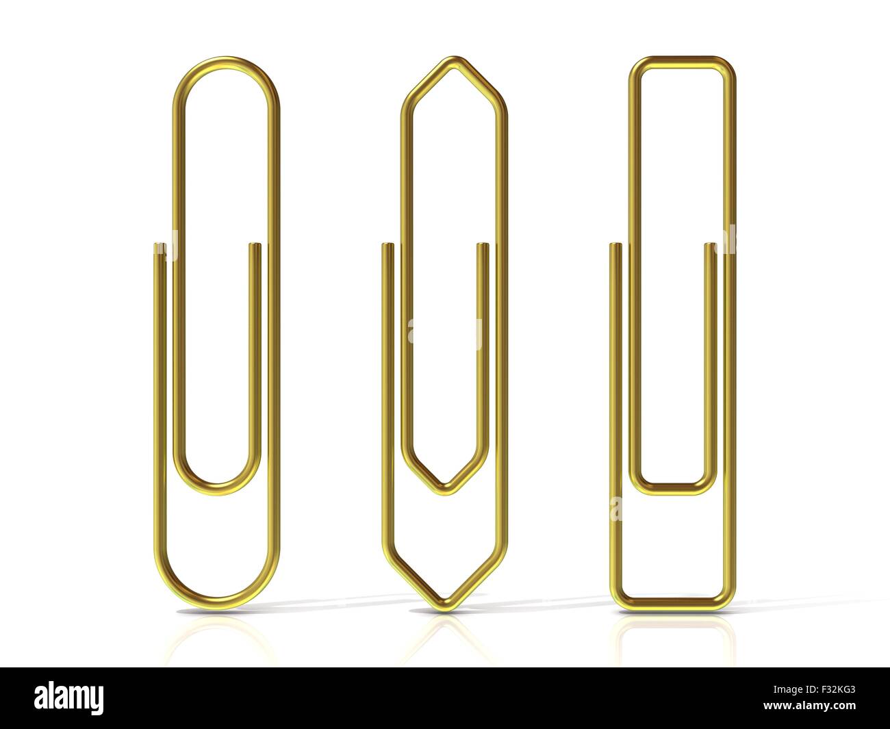Paper clips isolated over white background, Three basic shapes. Brass ...